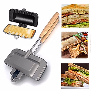 SHWORON Double-Sided Sandwich Baking Pan, Hot Sandwich Maker, Sandwich Frying Pan with Removable Handle, Nonstick Sandwich Maker Flip Grill Pan for Breakfast Toast Pancakes Omelets (1 Pack)