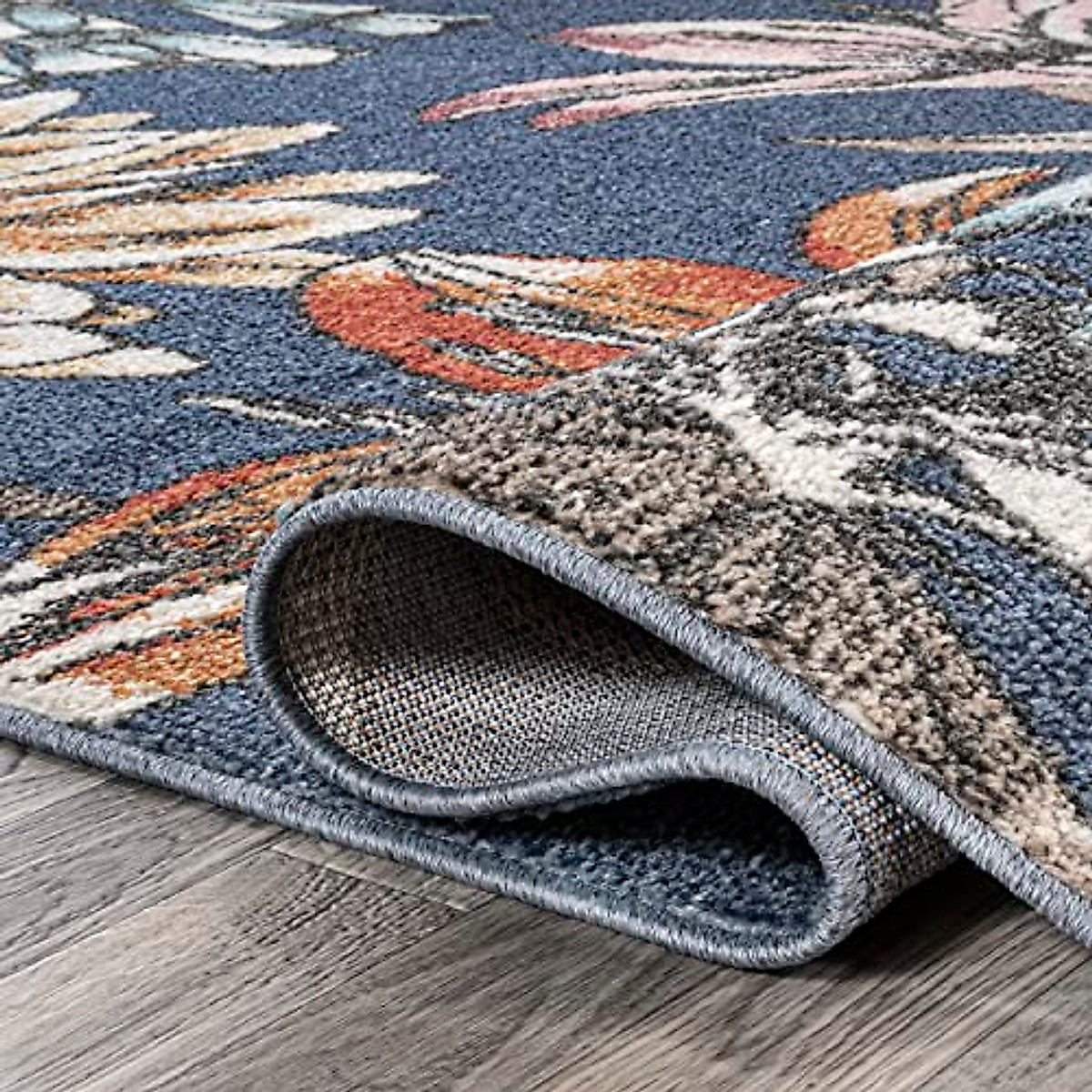 JONATHAN Y CTP202A-8 Giglio Modern Botanical Flower Indoor Area-Rug, Contemporary, Floral, Tropical Easy-Cleaning,Bedroom,Kitchen,Living Room,Non Shedding, Blue/Orange/Cream, 8 X 10