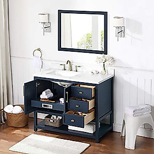 Ove Decors Stanley 42 inch Bathroom Vanity Combo Freestanding Bath Cabinet | Modern Single Sink with Cultured Marble Countertop | Backsplash Included, Midnight Blue