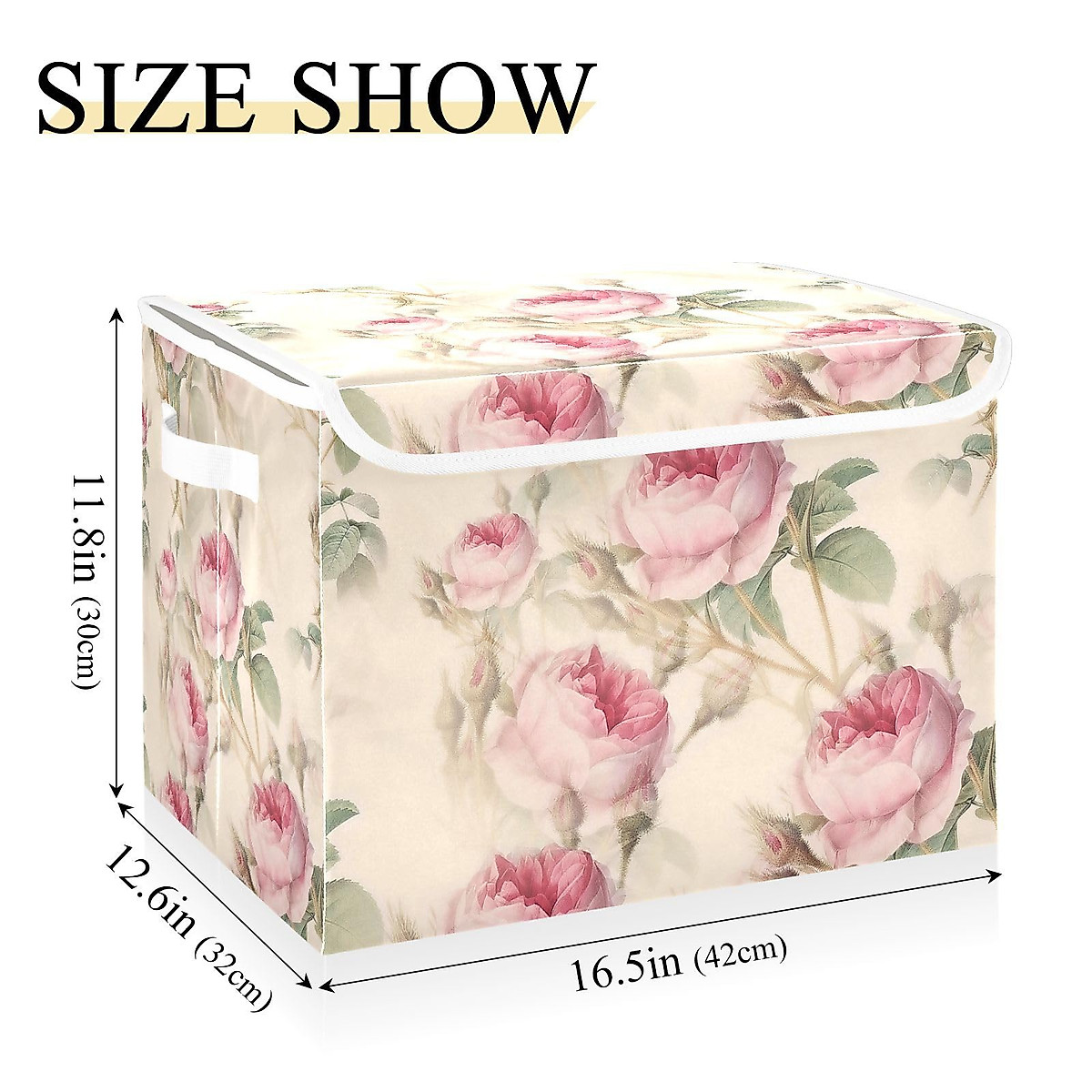 Tatenale Collapsible Storage Bins with Lids Decorative Fabric Storage Cubes Closet Organizer and Storage Basket Boxes Containers for Clothes Box Chest Folding Rectangle Pink Rose