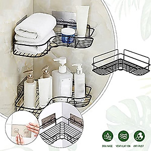 Totruning Corner Shower Caddy Adhesive Shelf Bathroom Shower Organizer Shower Storage for Inside Shower Wall Mounted No Drilling Stainless Steel Shower Holder Rack for Bathtub and Kitchen (Black)