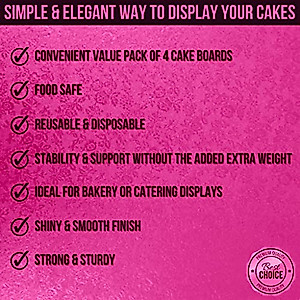 12 Inch Cake Boards - 4 Pack Cake Drums 12 Inch Dia - Disposable Pink Cake Board Circles - Reusable Round Cake Boards - Cake Base Cardboard Cake Rounds - Cake Decorating Supplies & Baking Supplies