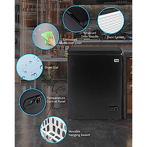 TABU 10.0 Cu Ft Chest Freezer, Deep Freezer with Removable Storage Basket, Top Open Door Chest Freezer, Black Freezer with 7 Level Adjustable Temperature, Compact Freezer with Top Open Door (Black)