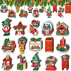 1 Set Christmas Wood Ornaments Vintage Christmas Decorations for Tree Xmas Santa Claus Bell Candy Cane Wood Cutout Winter Hanging Tag Sign for Home Christmas Tree Party Holiday