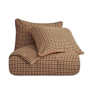 Paseo Road by HiEnd Accents | Clifton 3 Piece Comforter Set with Pillow Shams, Brown Tweed Houndstooth, Super King Size, Plaid Rustic Cabin Lodge Luxury Bedding Set, 1 Comforter and 2 Pillowcases