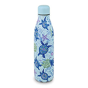 Vera Bradley Stainless Steel Insulated Water Bottle, 17 Ounce Travel Tumbler with Lid for Sports, Gym, or School, Turtle Dream