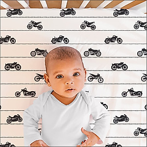 The Peanutshell Motorcycle Fitted Crib Sheet Set | Unisex 4 Pack | Motorcycle & Black Plaid