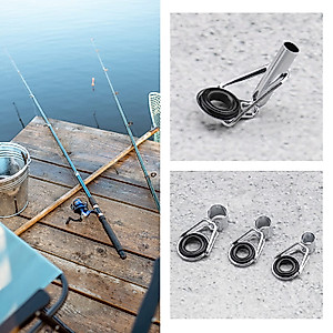eMagTech 36PCS 1.6-8.6mm Fishing Rod Tips Repair Kit Fishing Rod Rings Guide Stainless Steel Fishing Replacement Parts for Saltwater Freshwater