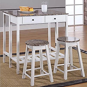 King's Brand 3 Pc. White Finish Wood Drop Down Table & 2 Stools