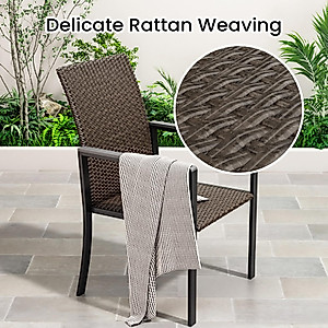 Farini Outdoor Dining Chairs Set of 2,Outdoor Wicker Dining Chairs with Armrests, Steel Frame for Patio, Deck, Garden, Yard