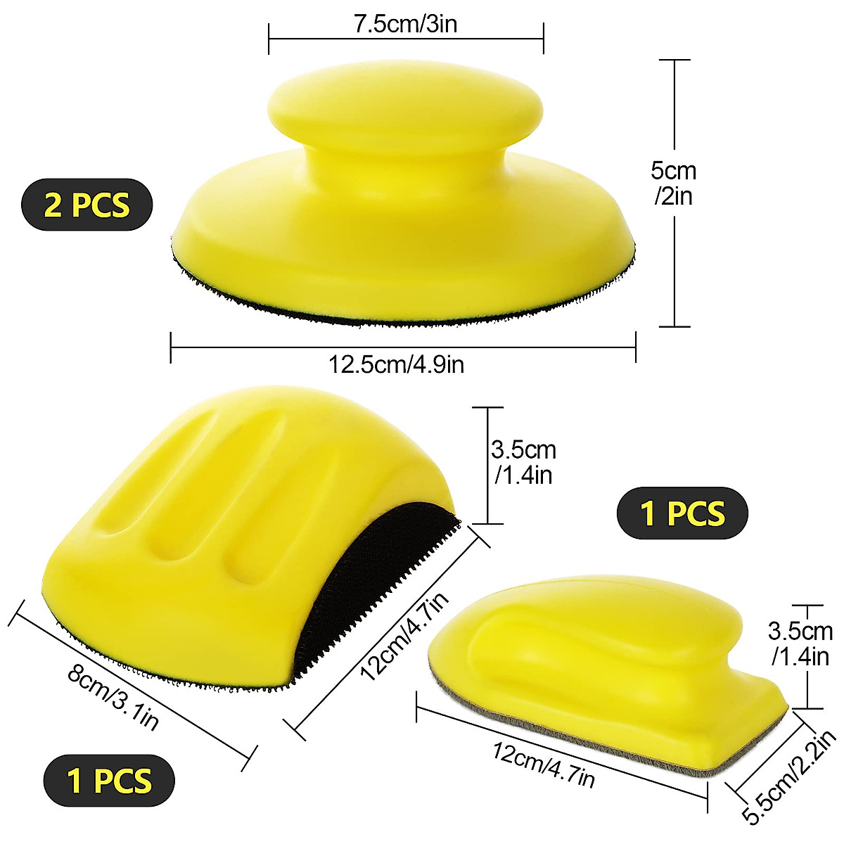 MIVIDE 4 PCS 5 inch Hook and Loop Hand Sanding Block, Round Mouse-Shaped Nano Gray Bottom for 5 Inch Hook and Loop Discs Ideal for Woodworking, Furniture Restoration, Automotive Body Arts and Crafts