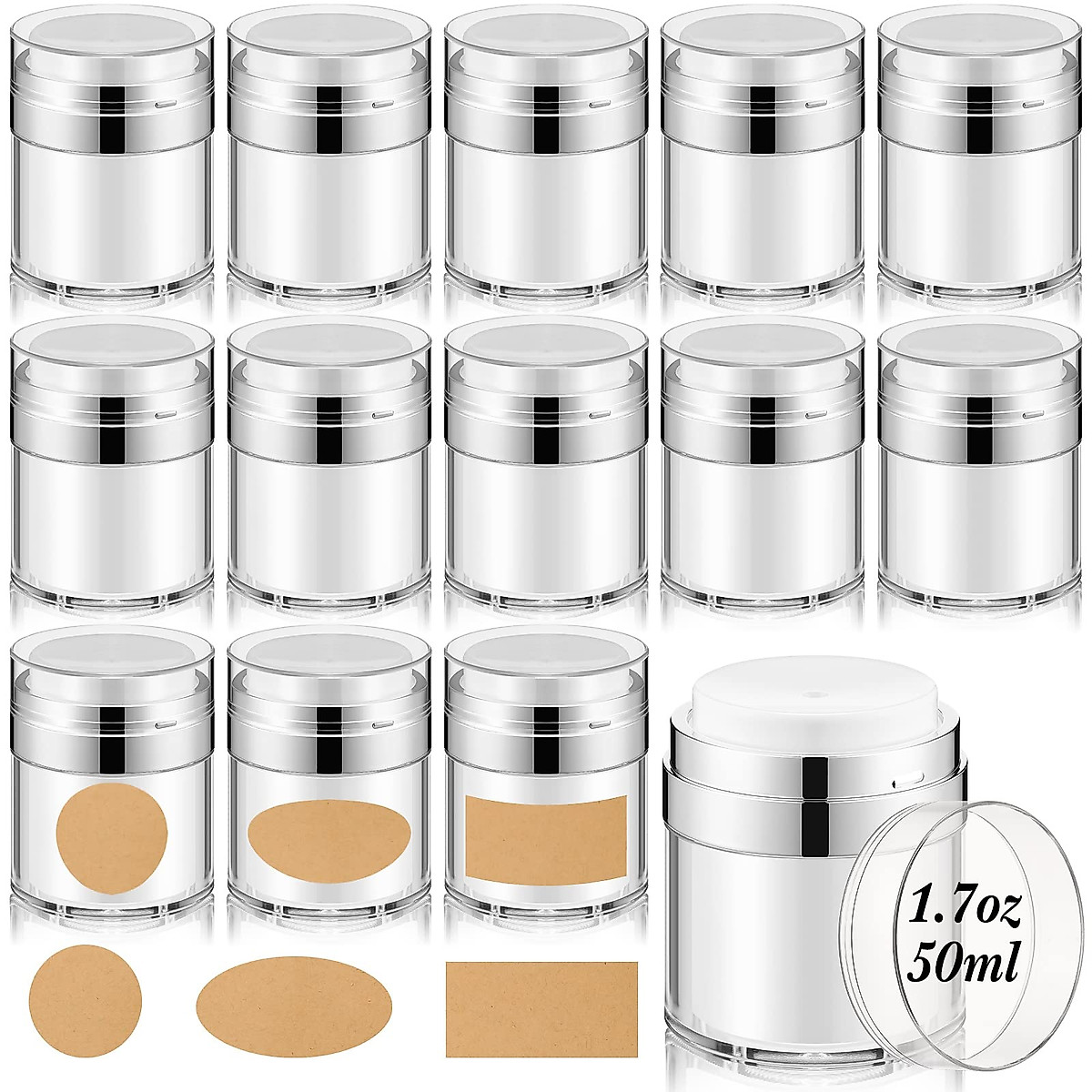 15 Pcs Airless Cosmetic Container Vacuum Cosmetic Bottle Vacuum Cream Jar Travel Cream Container Empty Refillable Cosmetic Air Pump Bottle Airless Pump Jars for Creams (1.7oz/50ml)