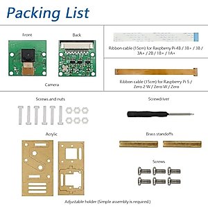 FREENOVE 5MP Camera for Raspberry Pi 5 4 B 3 B+ A+ Zero 2 W with Adjustable Holder and Ribbon Cable, 62° Viewing Angle, 1080P 720P Output