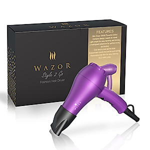 Wazor Compact 1000W Blow Dryer for Kids & Pour Painting Mini Travel Hair Dryer for RV, Ionic Lightweight Dryer with Concentrator, Cool Shot Button, Purple
