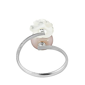 AeraVida Charming White Rose Wrap Cultured Freshwater Pink Pearl .925 Sterling Silver Ring | Cute Wedding Rings For Women | Gift for Daughter | Sterling Silver Rings (8)