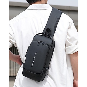 Geanbun Sling Bag Anti-Theft USB Crossbody Backpack Waterproof Chest Daypack Lightweight Shoulder Bag (Black)