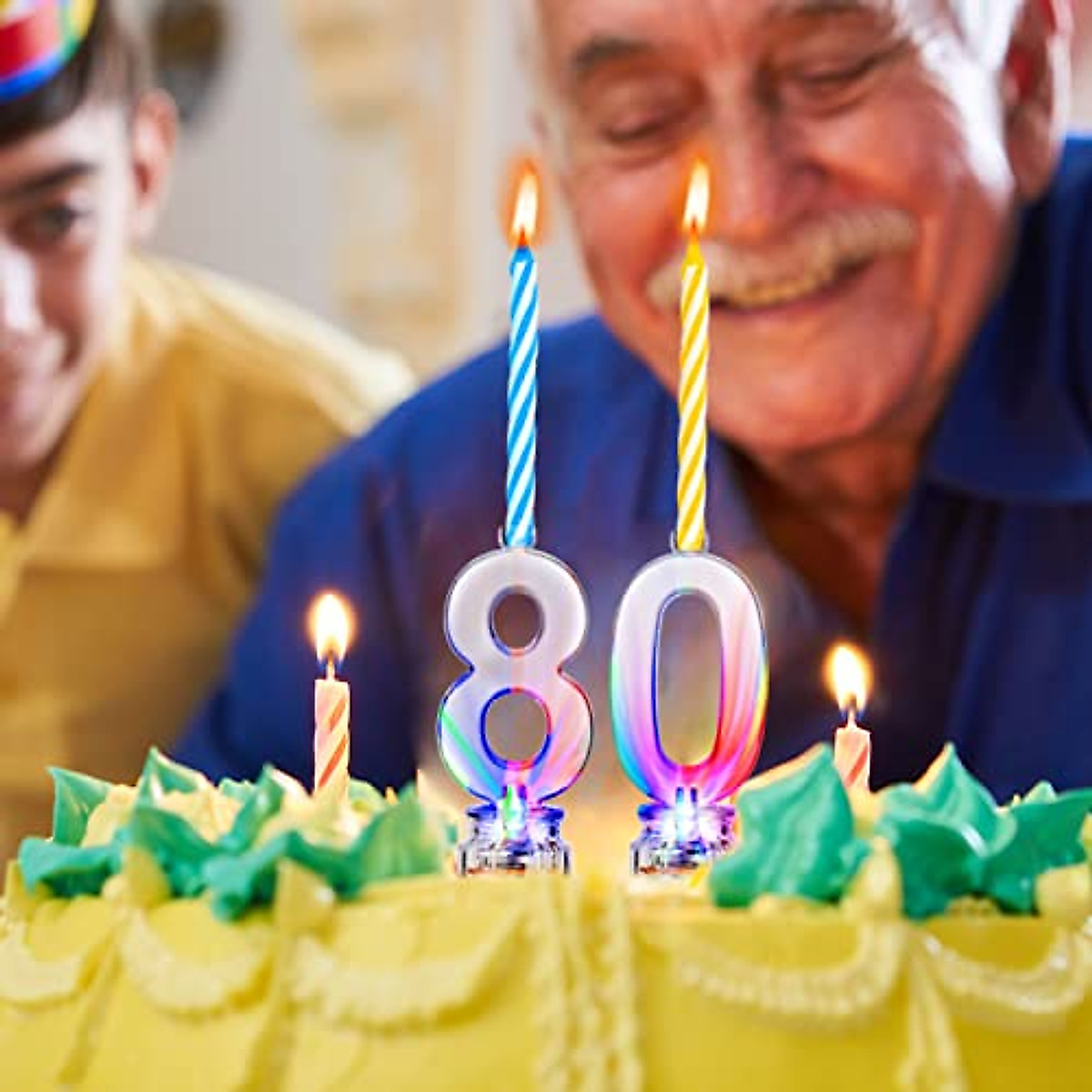 20 Pieces Birthday Number Candle Flashing Multicolor Light up Cake Candle Set LED Number Birthday Cake Topper Candle with 80 Pieces Wax Candles for Birthday Anniversary Celebration