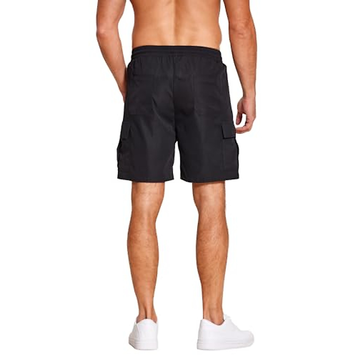 Wataxii Men's Elastic Waist Cargo Shorts Quick Dry Work Shorts Lightweight Hiking Shorts with Multi-Pocket