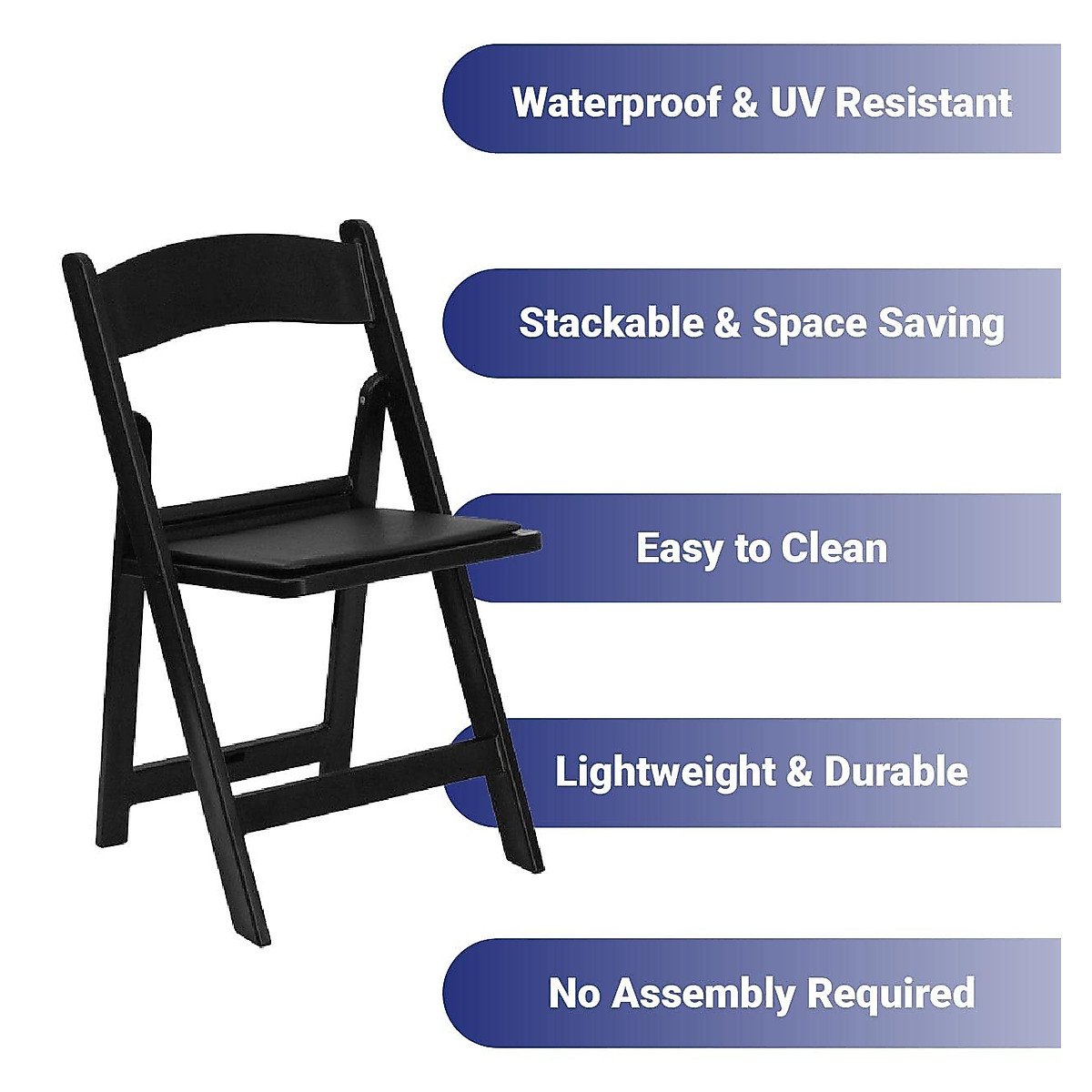 TentandTable Stackable Folding Chairs - Black Resin - Heavy Duty 300-Pound Capacity (8-Pack)