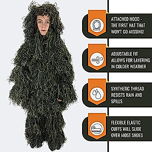 Arcturus Ghost Kids Ghillie Suit - Super-Dense, Double-Stitched Design | Advanced 3D Hunting or Airsoft Gear for Kids