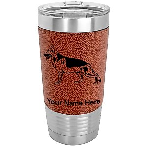 LaserGram 20oz Vacuum Insulated Tumbler Mug, German Shepherd Dog, Personalized Engraving Included (Faux Leather, Basketball Style)