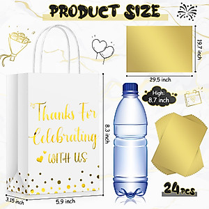 24 Pcs Wedding Gift Bag with Tissue Paper Thanks for Celebrating with Us Paper Bags Gold Wedding Gift Bags with Handle for Hotel Guests Wedding Gift Bag for Bridal Shower Party Favor (White)