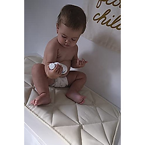 Padded Vegan Leather Portable Changing pad Mat | Play mat Baby Toddler Infant by Uniklook | Reversible | Tummy Time Mat Play Time | Waterproof Baby Infant Floor Mat 16”x30” (Rectangular, Cream)