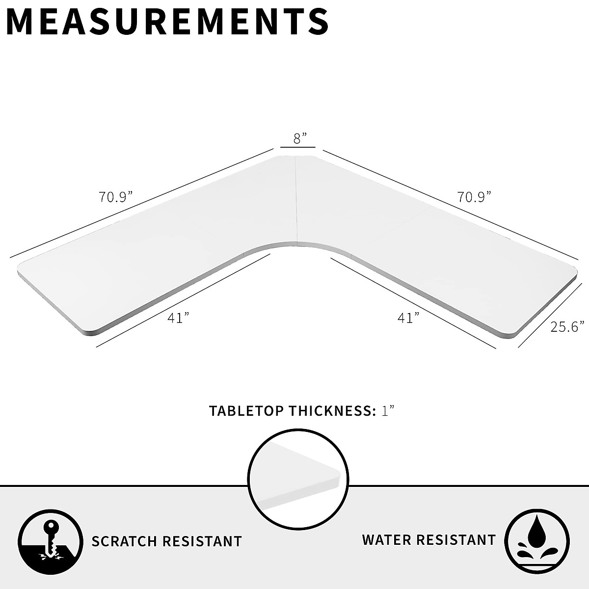 VIVO Universal 71 x 71 inch Curved Corner Table Top for L-Shape Sit to Stand Height Adjustable Home and Office 3-Leg Desk Frames, White Desktop, DESK-TOP2CW