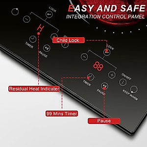 2 Burner Electric Cooktop 110v, 120v Plug In Electric Stove Top Burner, 12 Inch Built-in Radiant Electrics Stove, Countertop Ceramic Cooktop with Child Safety Lock, Timer, Over-Temperature Protection