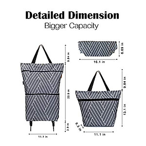 Reusable Grocery Bags with Wheels Foldable Shopping Bags - Waterproof & Strong(Grey Line)