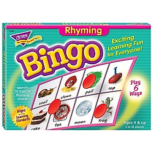 Trend Enterprises: Rhyming Bingo Game, Exciting Way for Everyone to Learn, Play 6 Different Ways, Perfect for Classrooms and at Home, 2 to 36 Players, for Ages 4 and Up