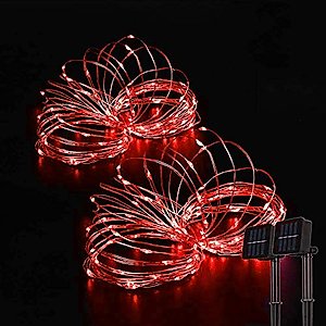 Beewin Outdoor Solar String Lights, 2 Pack 33ft 100L Solar Copper Fairy Lights,8 Modes Twinkle Lights Decor for Indoor Outdoor Patio Yard Trees Christmas Wedding Party (Red)
