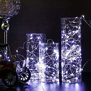 Clear Glass Vases Cylinder Vases for Centerpieces and 10 ft 30 LED White Fairy Lights Battery Operated Mini String Lights for Jar DIY Wedding Party Home Table Christmas Decor (4 Set)