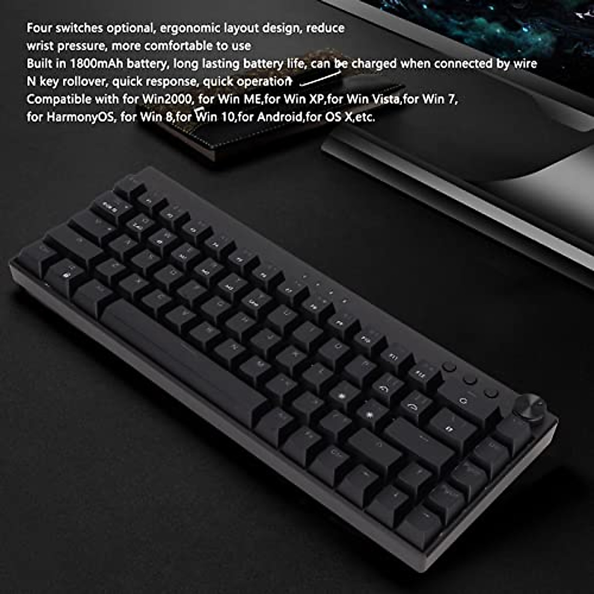 Garsentx Mechanical Gaming Keyboard with 2.4Gzh/BT/USB C Connection, 68 Keys Ergonomic Compact PC Wireless Keyboard with Hot Key RGB Backlit Light for Gaming Office (Red Shaft)