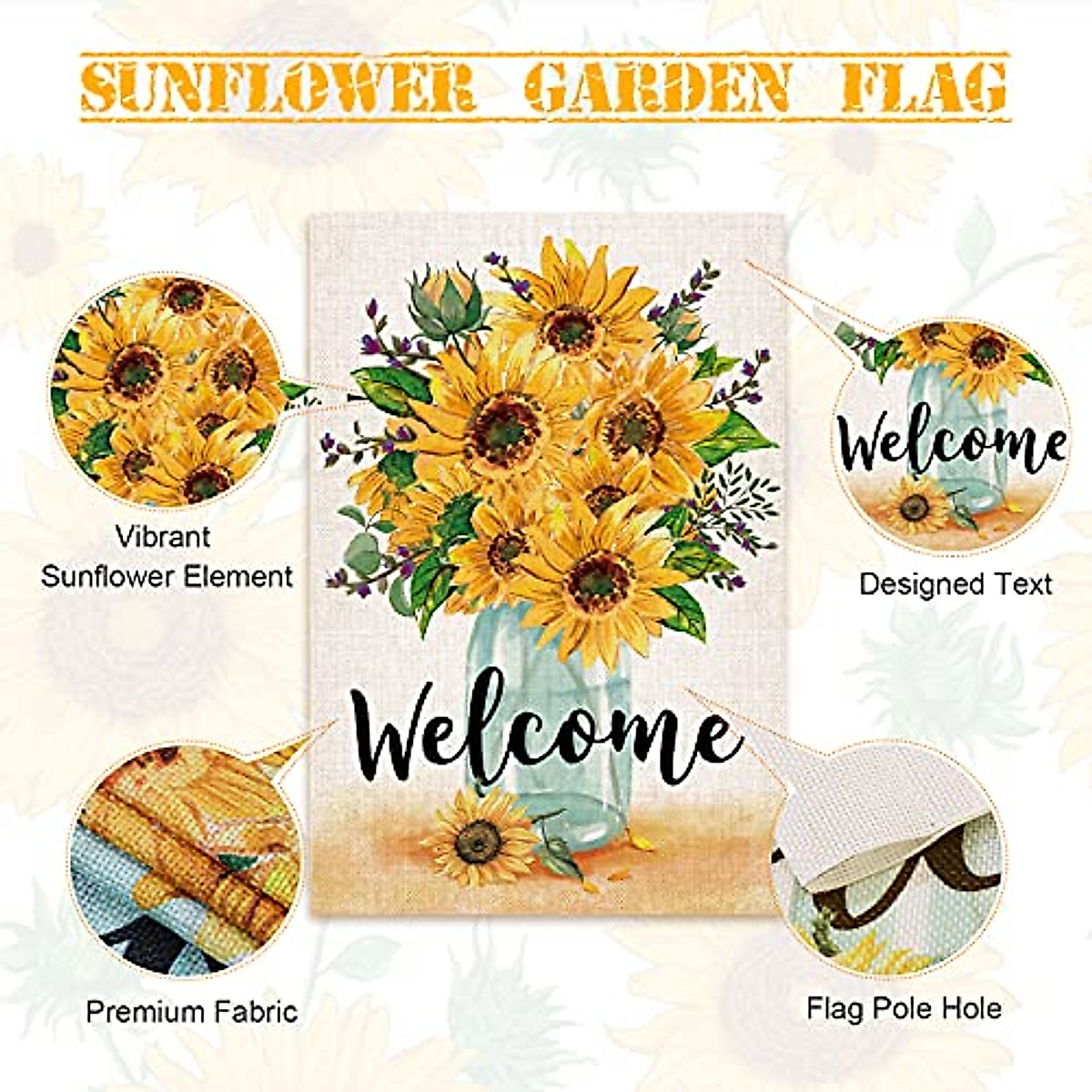 2 Pieces Sunflower Welcome Garden Flag Flower Vase Burlap Vertical Double Sided Sunflower Yard Flag Floral Bee Seasonal Flag for Outdoor Yard Lawn Home Decoration