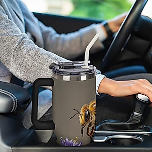 FZQVSGW Bee Flying 40 Oz Tumbler with Handle And Straw Stainless Steel Vacuum Insulated Tumblers Reusable Keep Drinks Cold Coffee Cup Holder Friendly Gifts for Women Men Car Gym Travel