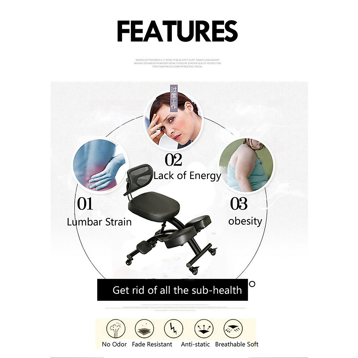 Ergonomic Kneeling Chair with Back Support, for Home and Office, Black