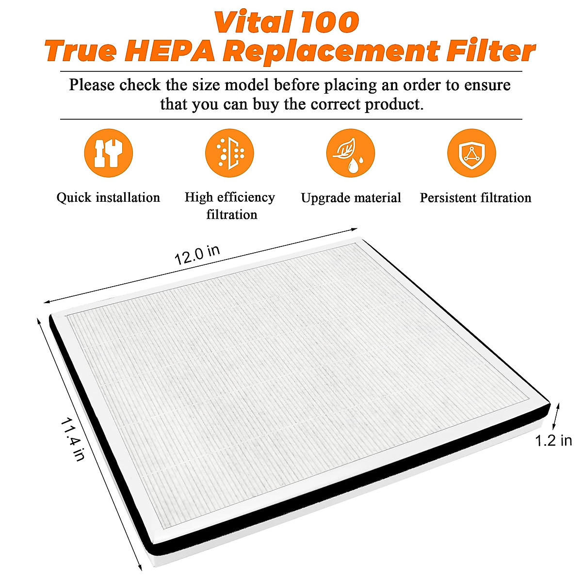 Vital 100 True HEPA Replacement Filter 2Pack by Blutoget - Fit for LEVOIT Vital 100 Air Purifier, 3-in-1 H13 and High-Efficiency Activated Carbon Filtration System - Replace Vital 100-RF - White