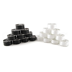 CleverDelights Black and White Prewound Bobbins - 24 Pack - Size A Bobbins - 60wt - SA156 Replacement