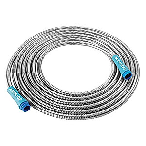 Aqua Joe AJSGH25 1/2-Inch Heavy-Duty, Puncture Proof Kink-Free, Spiral Constructed 304-Stainless Steel Metal, Garden Hose, 25-Foot