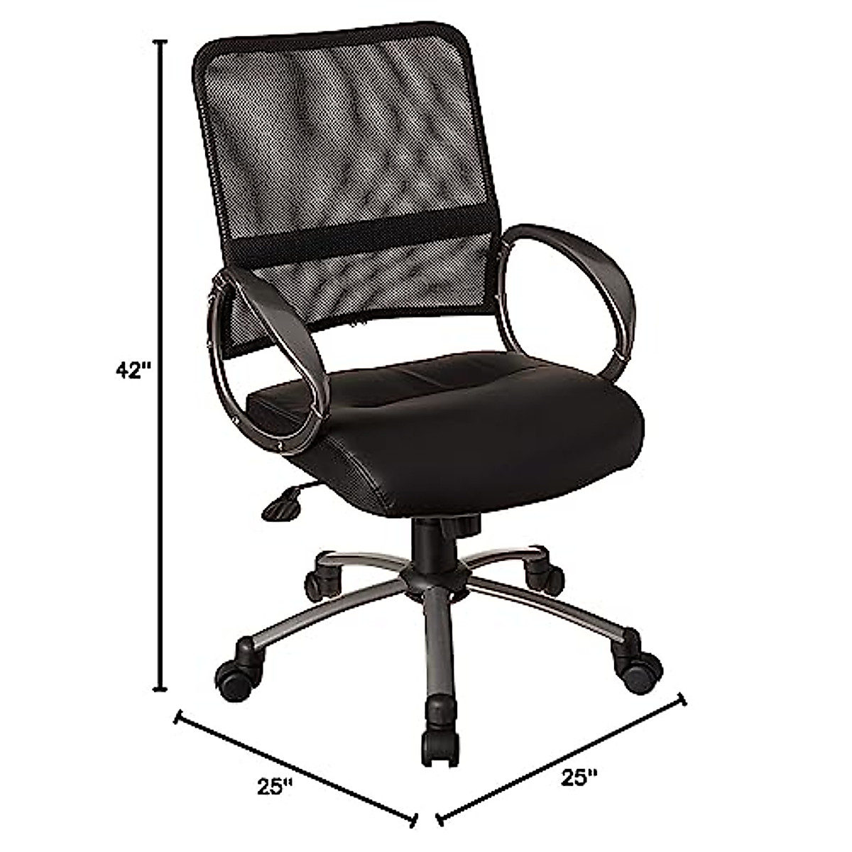 Boss Office Products Mesh Back Task Chair with Pewter Finish in Black