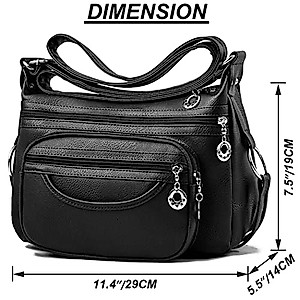 TianHengYi Leather Crossbody Bag for Women Multi Pockets Shoulder Purse Messenger Bag Ladies Lightweight Pocketbook (Black)