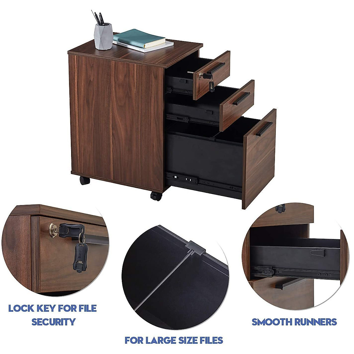 3-Drawer Office Filing Storage Cabinet, Under Desk Vertical Filing Cabinet, Lock Drawers