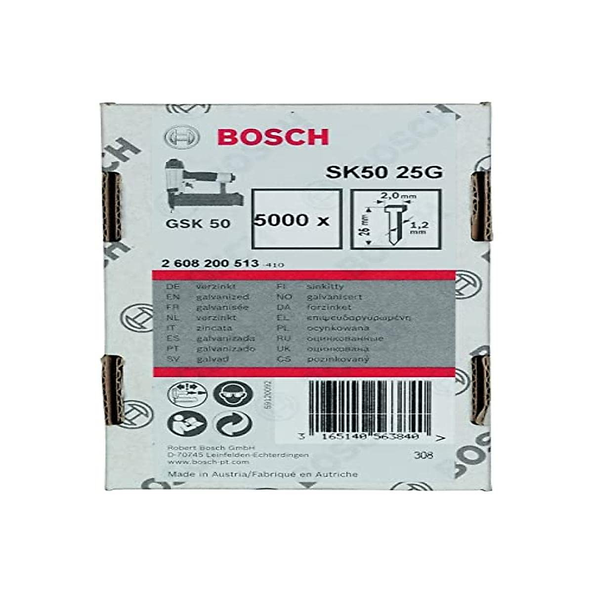 Bosch 2608200513 Finish Nails 25mm Galvanized 5000 Pcs