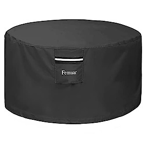 Femuar Outdoor Fire Pit Cover, 36 x 20 inch Waterproof 600D Heavy Duty Round Patio Table Cover Rip Resistant Gas Fire Table Cover, Black