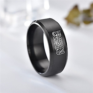 The Messenger of Allah Ring Stainless Steel Arabic Calligraphy Islamic Allah Matte Finger Ring Arab Muslim Religious Name of God Amulet Wedding Band for Anniversary Birthday, Size 10