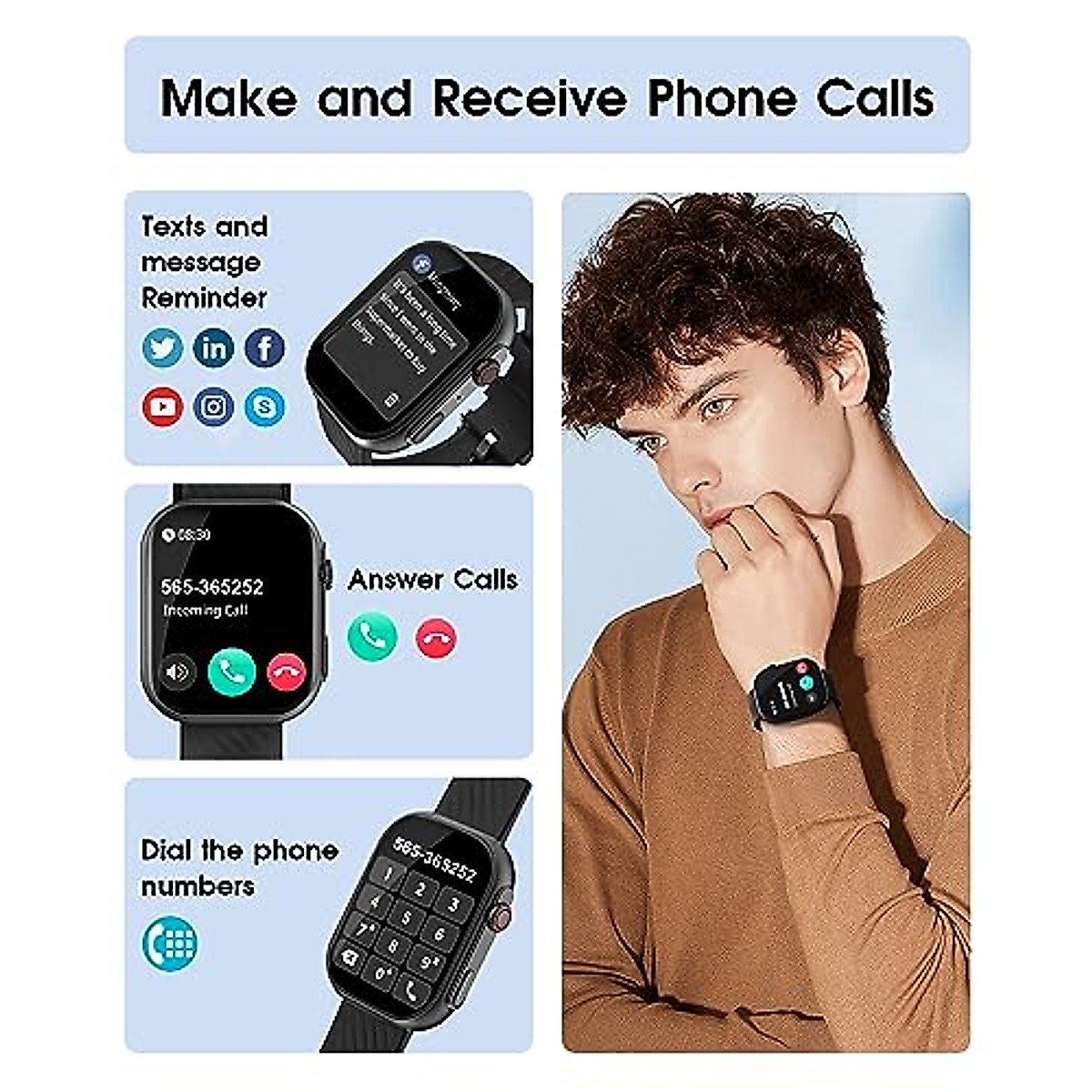 BYBUKCKR Smart Watch for Men Women (Answer/Make Call), 2" Smartwatch for Android Phones and iPhone Compatible, IP68 Waterproof Fitness Watch with Heart Rate Monitor Blood Oxygen Sleep Tracker, Black