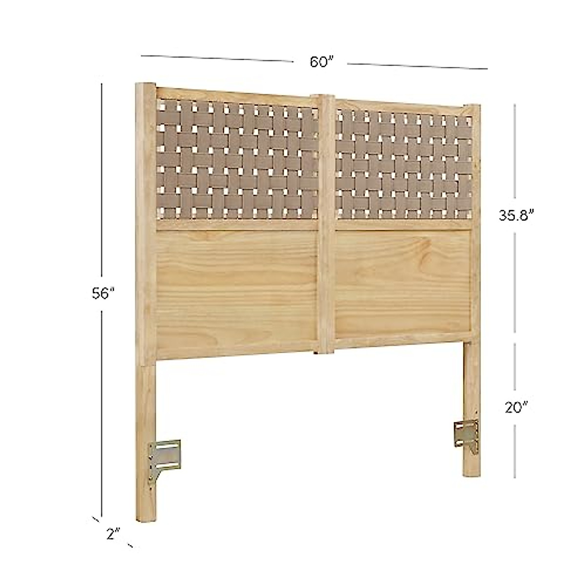 Nathan James Evelyn Scandinavian Brushed Finish and Faux Leather Weave Headboard, Queen, Natural Brown Wood