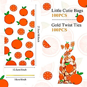 Willbond 100 Pieces Cellophane Treat Bags Little Cutie Treat Bags Little Cutie Party Favor Bags Plastic Cello Bags Cellophane Bags with 100 Pieces Twist Ties for Little Cutie Baby Shower Decorations
