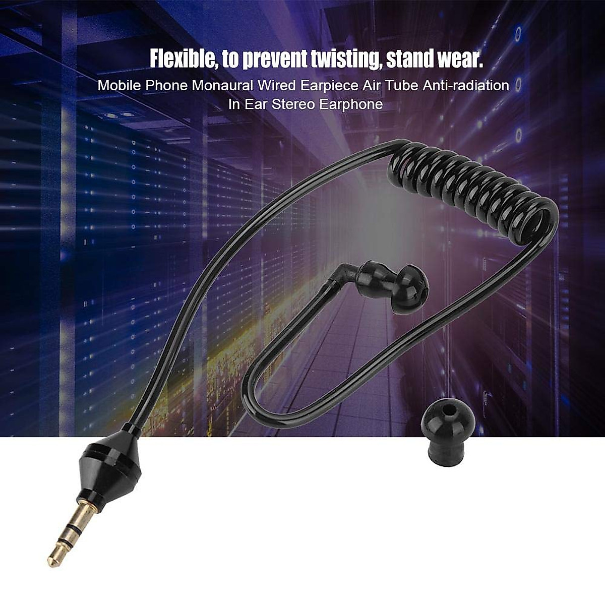 Hakeeta Single Earbud, Ear-Hook Earphone, Wired Earpiece, Spiral air Tube, in Ear, Lightweight, Monaural, Comfortable, Without Microphone, 3.5mm, for MP3 Phone Bluetooth, Black